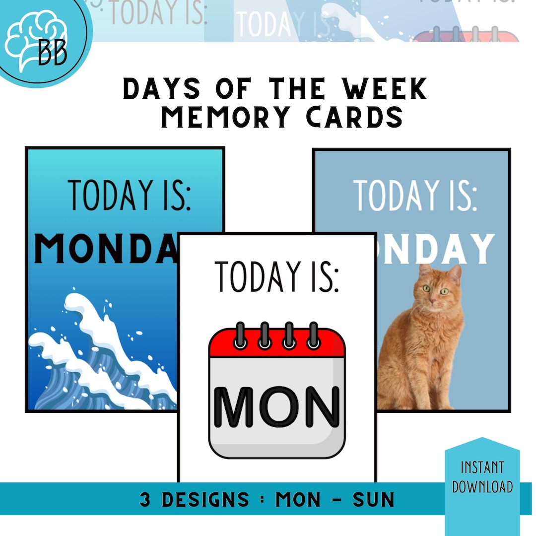 Days of the Week Memory Cards for Dementia (PDF Download) - Etsy