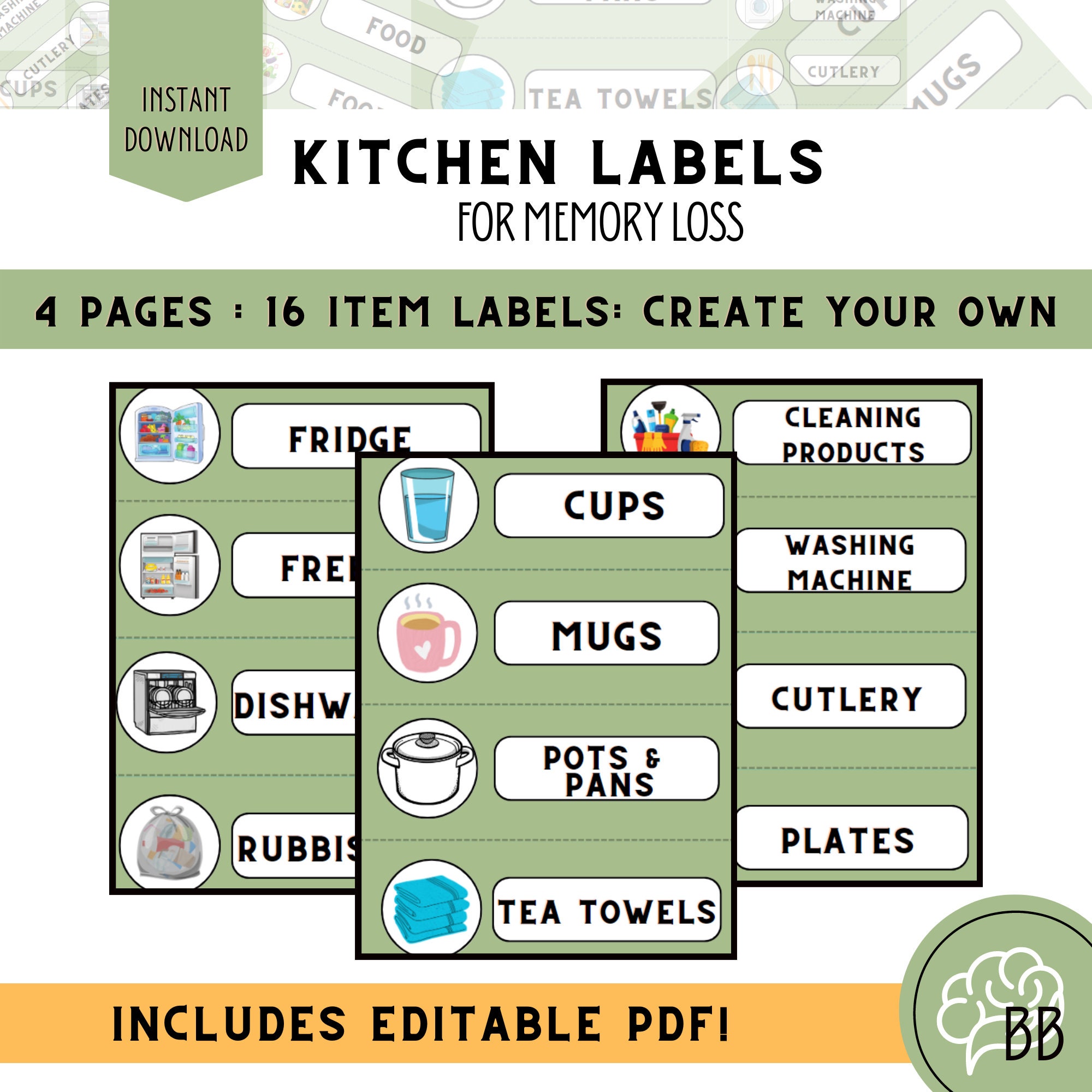Kitchen Picture Labels for Dementia, Large Print Reusable Home Safety ...
