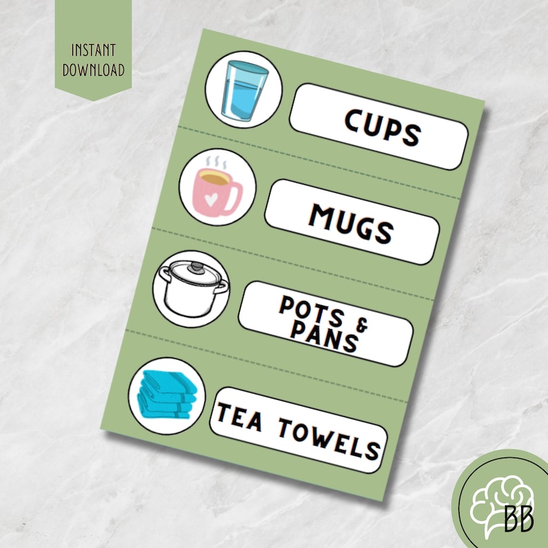 Kitchen Picture Labels for Dementia, Large Print Reusable Home Safety ...