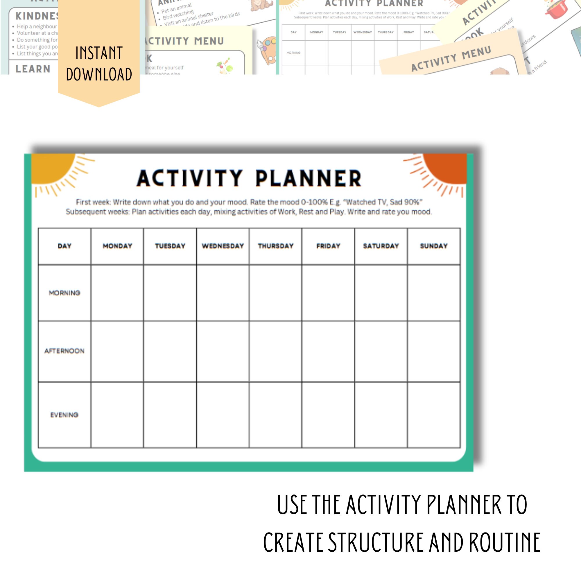 Stay Active Activity Menu and Planner for Depression, Dementia, Anxiety ...