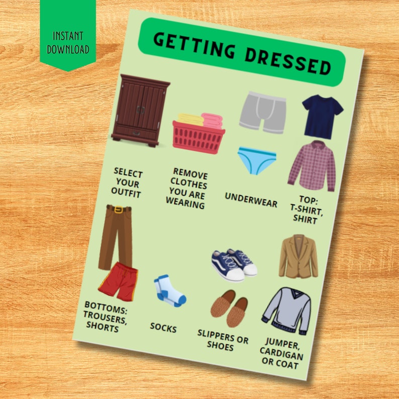 Dementia Routine Card for Getting Dressed, Daily Living Aid Large ...