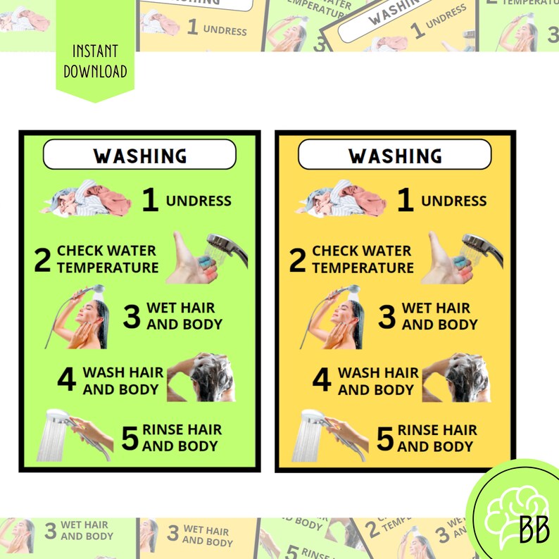 Printable Dementia Washing Routine Card, Daily Living Aid for Memory ...