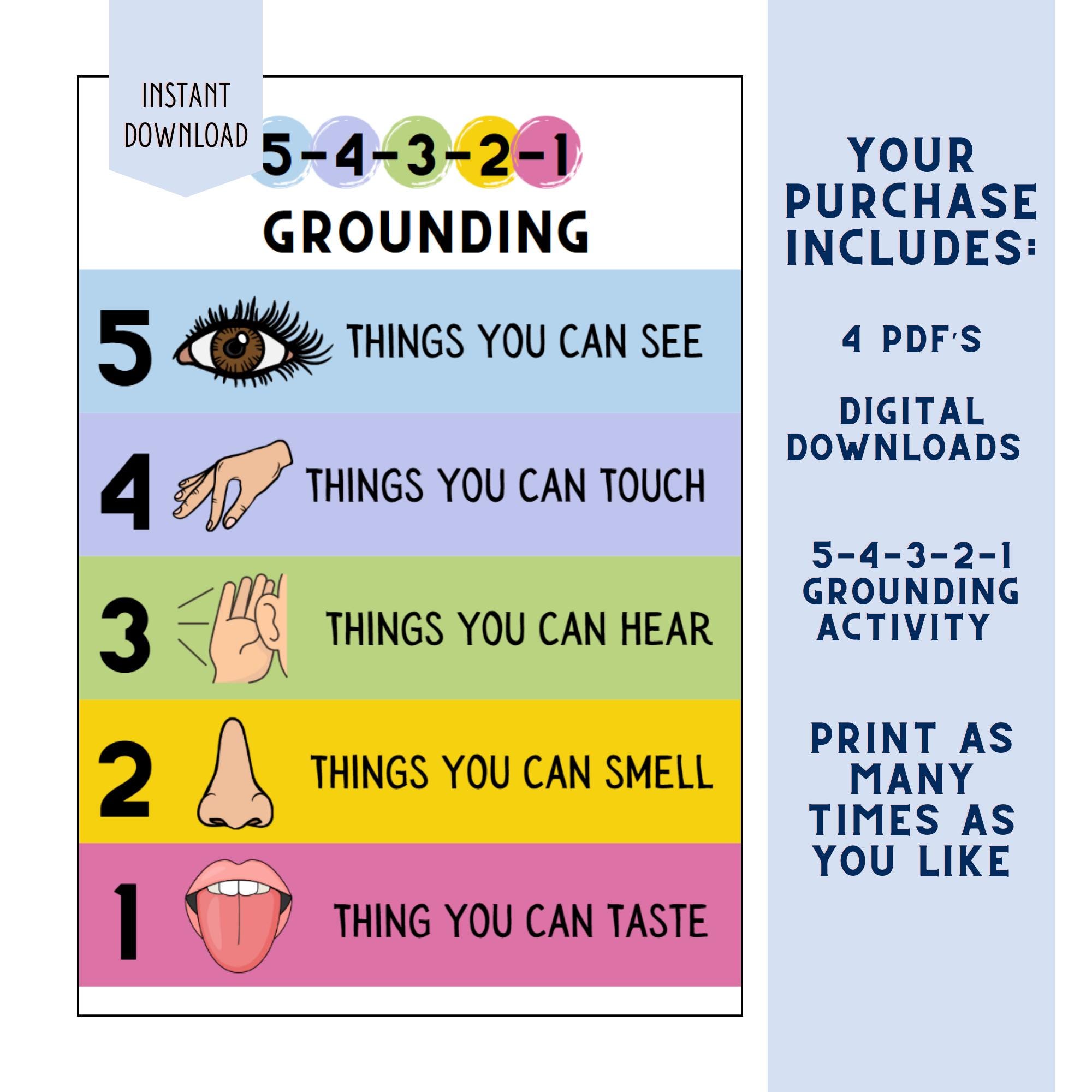 54321 Grounding Technique Print: Anxiety & Stress Relief (PDF) - Etsy
