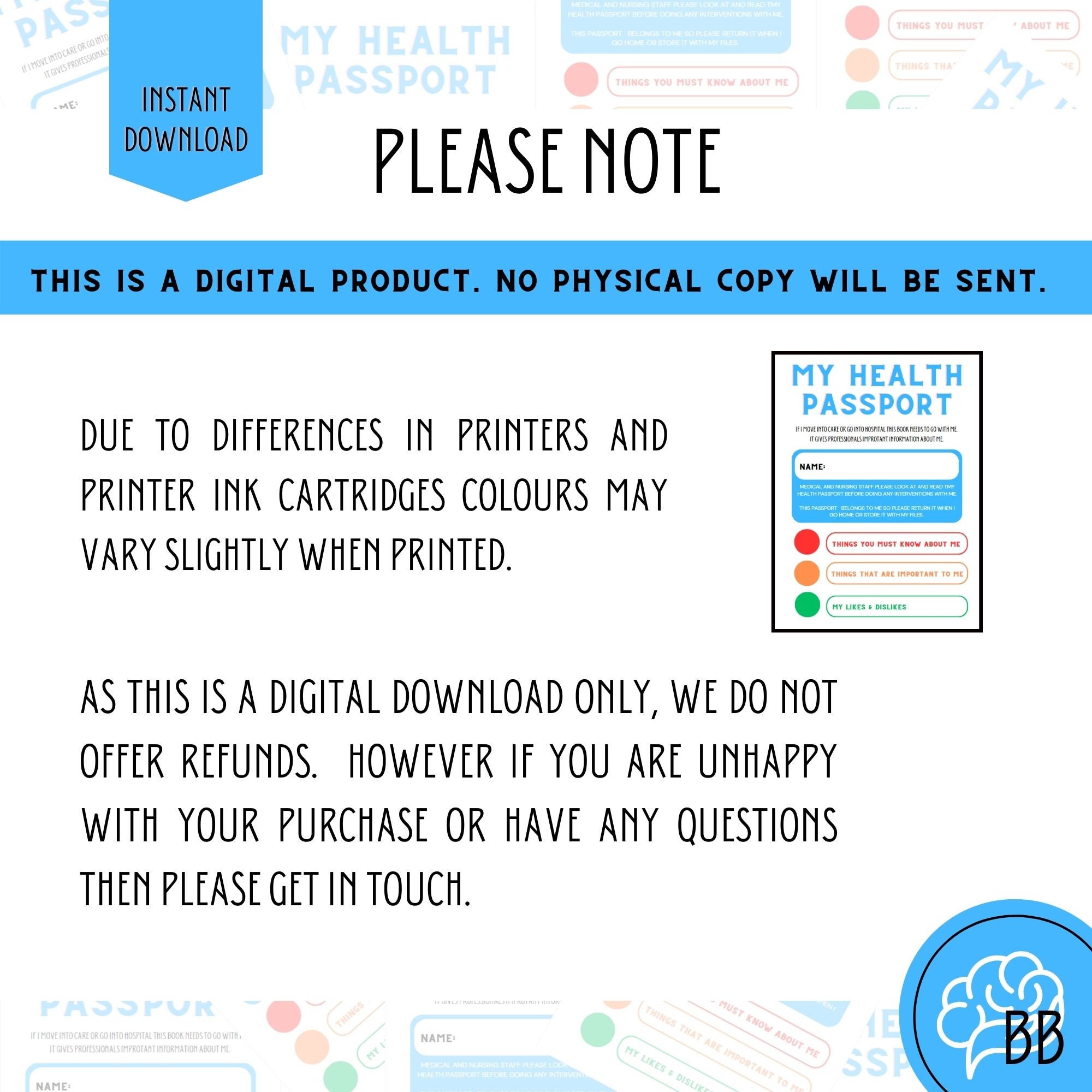 Hospital Essentials: Health Passport, Printable Digital Fillable Health ...