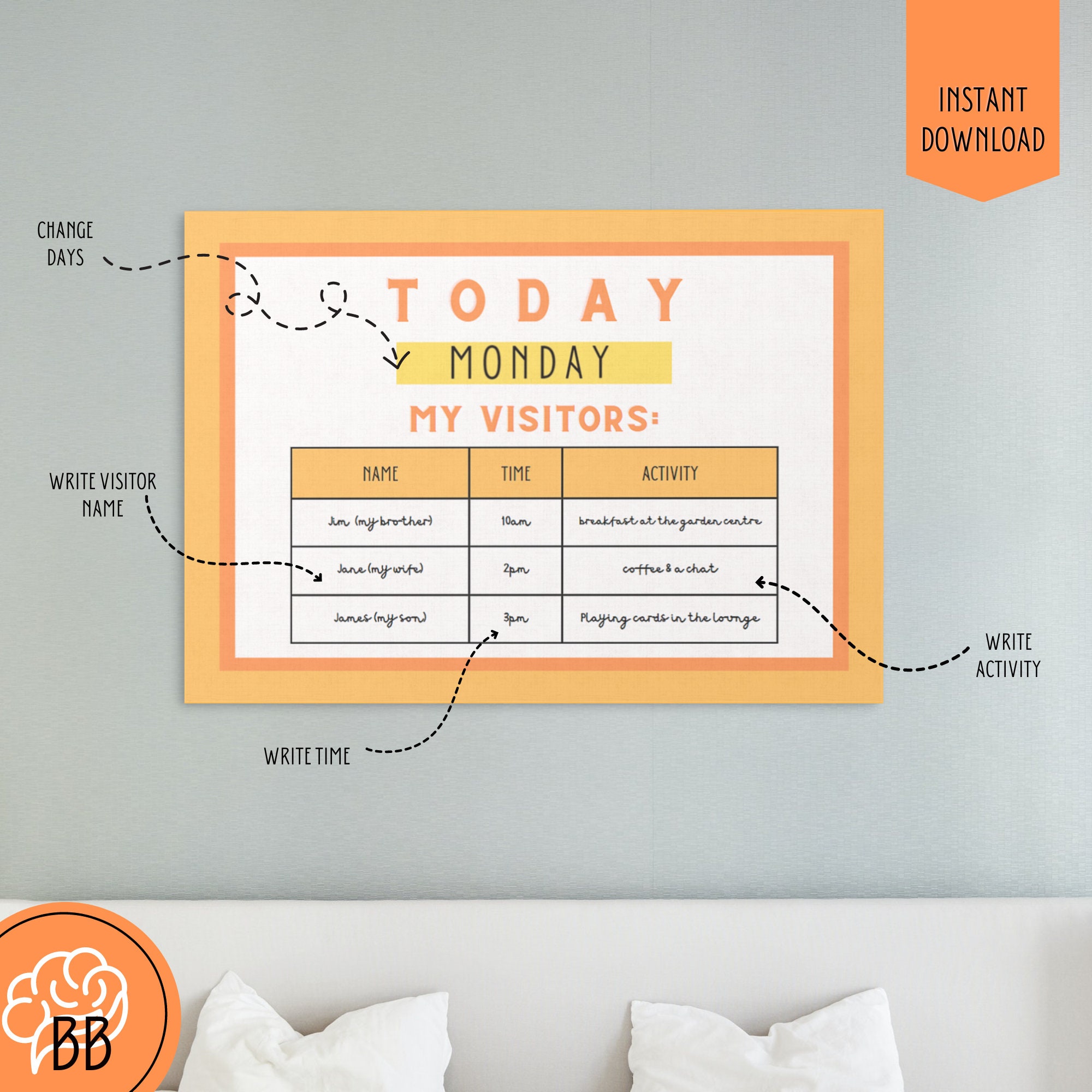 Daily Visitor Chart for Assisted Living, Printable Simple Reusable ...