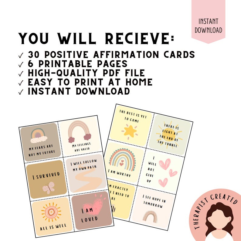 Affirmation Cards | CBT Worksheet | Anxiety & Negative Thought Coping ...