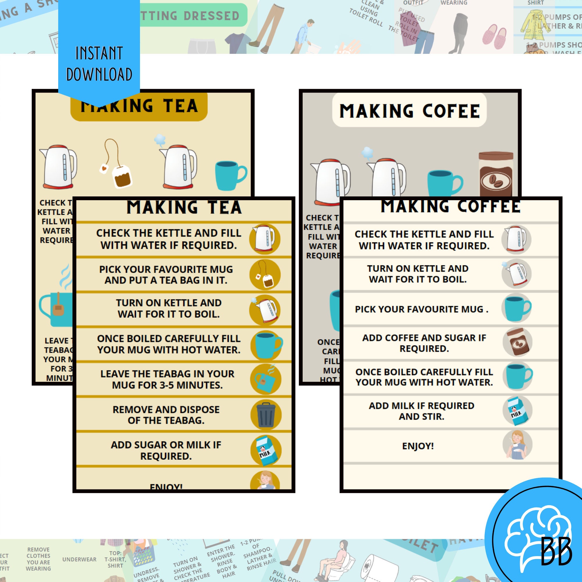 Dementia Routine Cards Set Memory Loss Bundle for Shower, Toilet ...