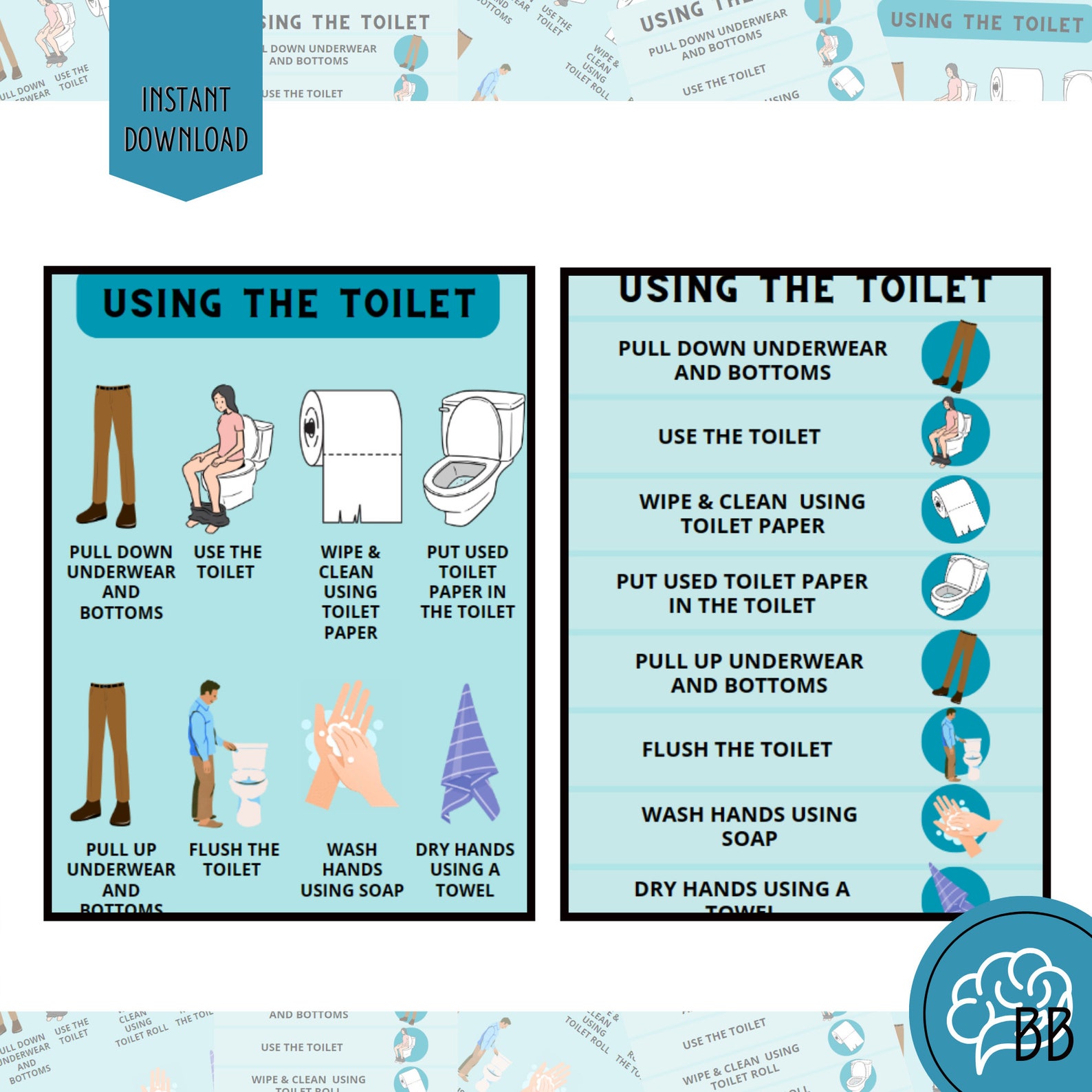 Large Printable Dementia Toilet Routine Card - Daily Living Aid for ...