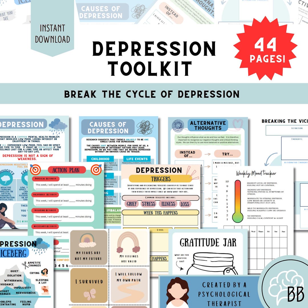 Overcome Depression Cycle Toolkit, CBT Mental Health Therapy Resources ...