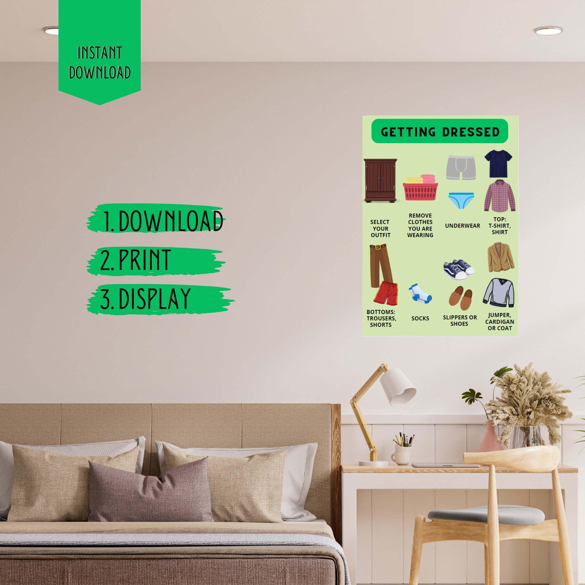 Dementia Routine Card for Getting Dressed, Daily Living Aid Large ...