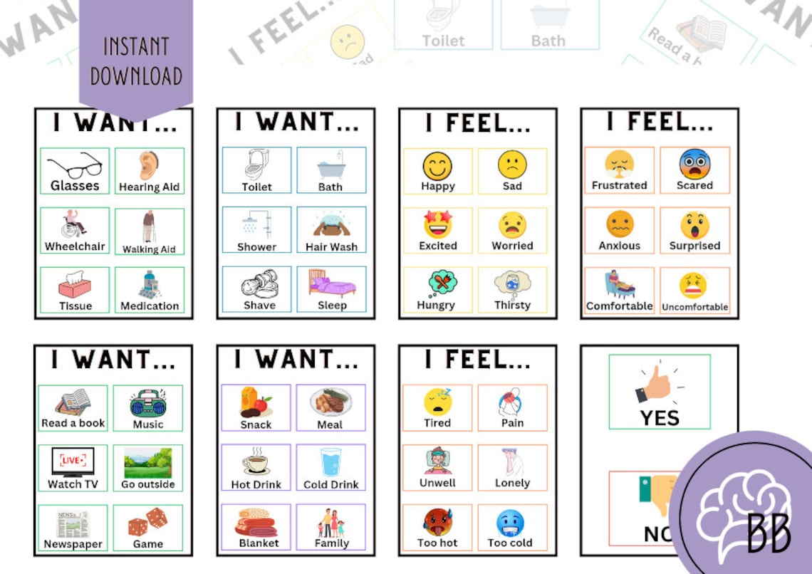 Communication Cards, Communication Board, Dementia Cards, Printable ...