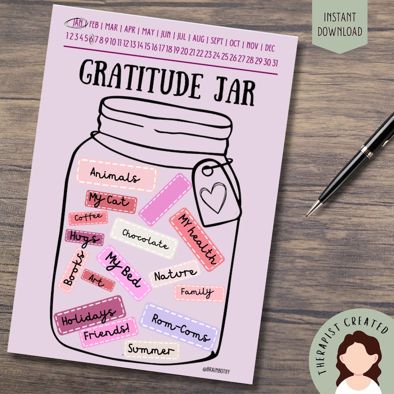 Gratitude Jar Printable | Mindfulness & Self Care | Positive Thinking ...