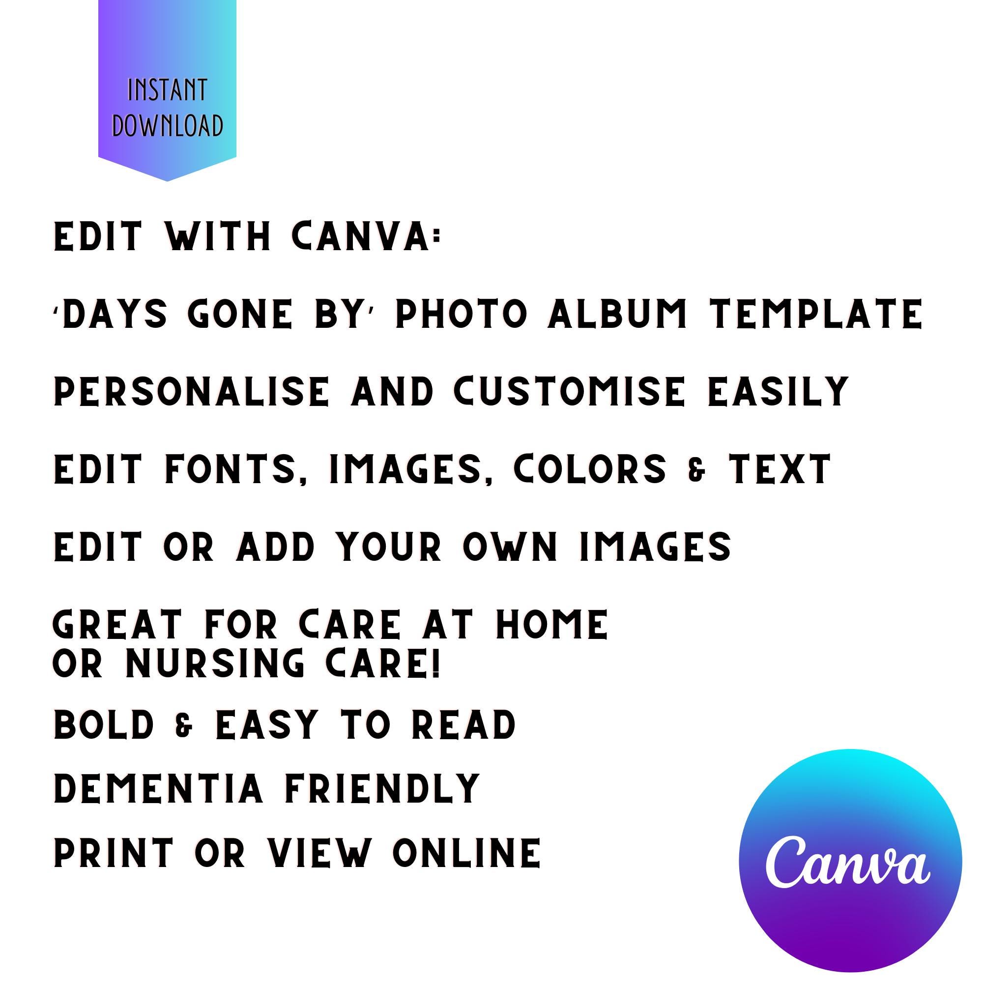 Dementia Friendly Photo Album Template: Memory Keeper (canva Editable ...