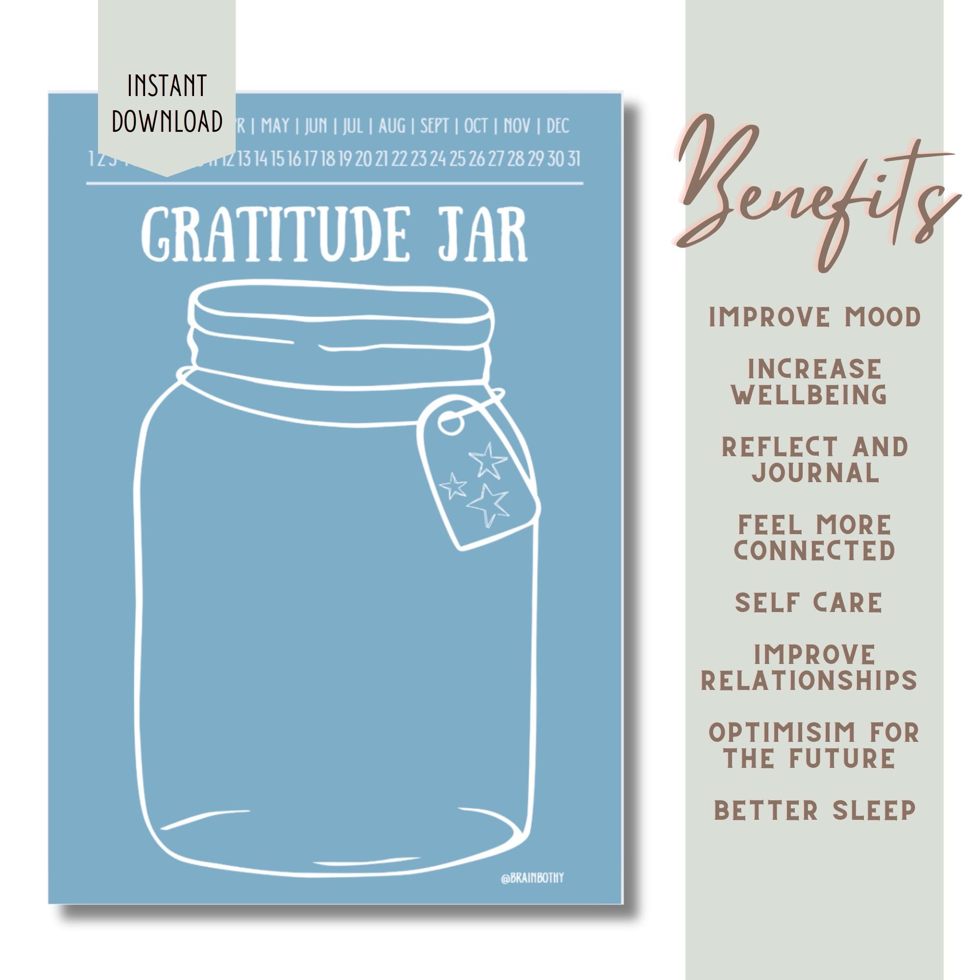 Gratitude Jar Printable: Self Care Journal Prompts (digital Download ...