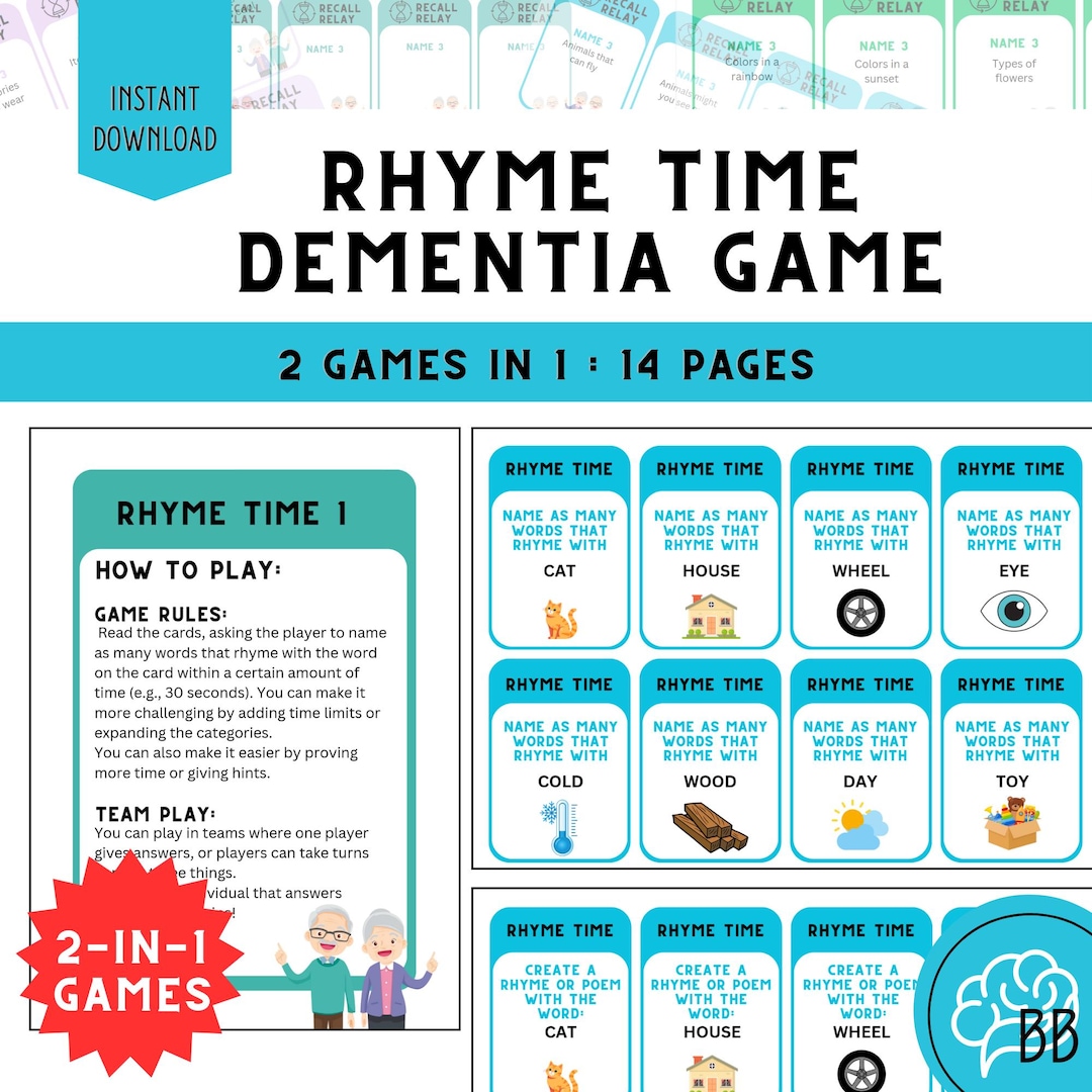 Rhyme Time Dementia Game: Senior Activity, Family Fun (digital Download ...
