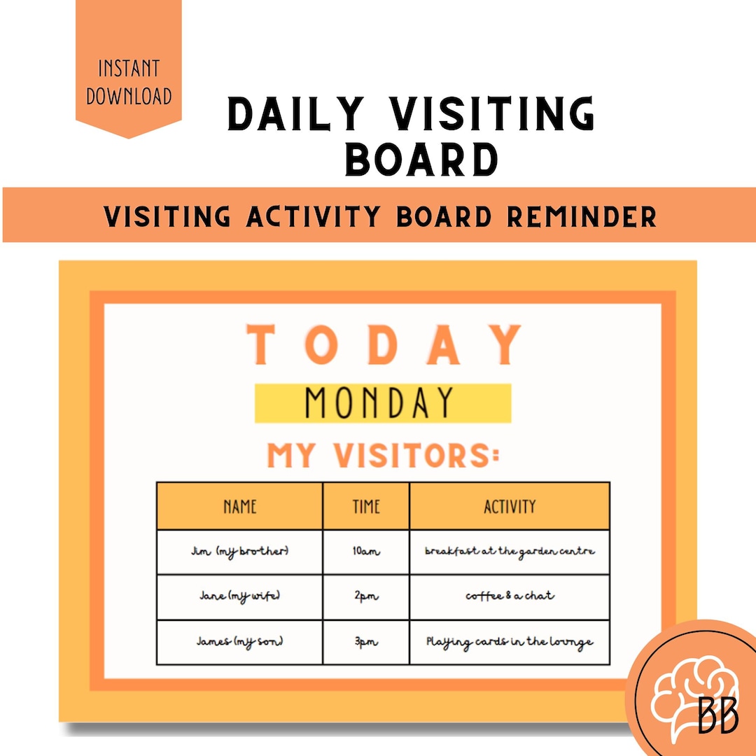 Daily Visitor Chart for Assisted Living - Printable Dementia Aid ...
