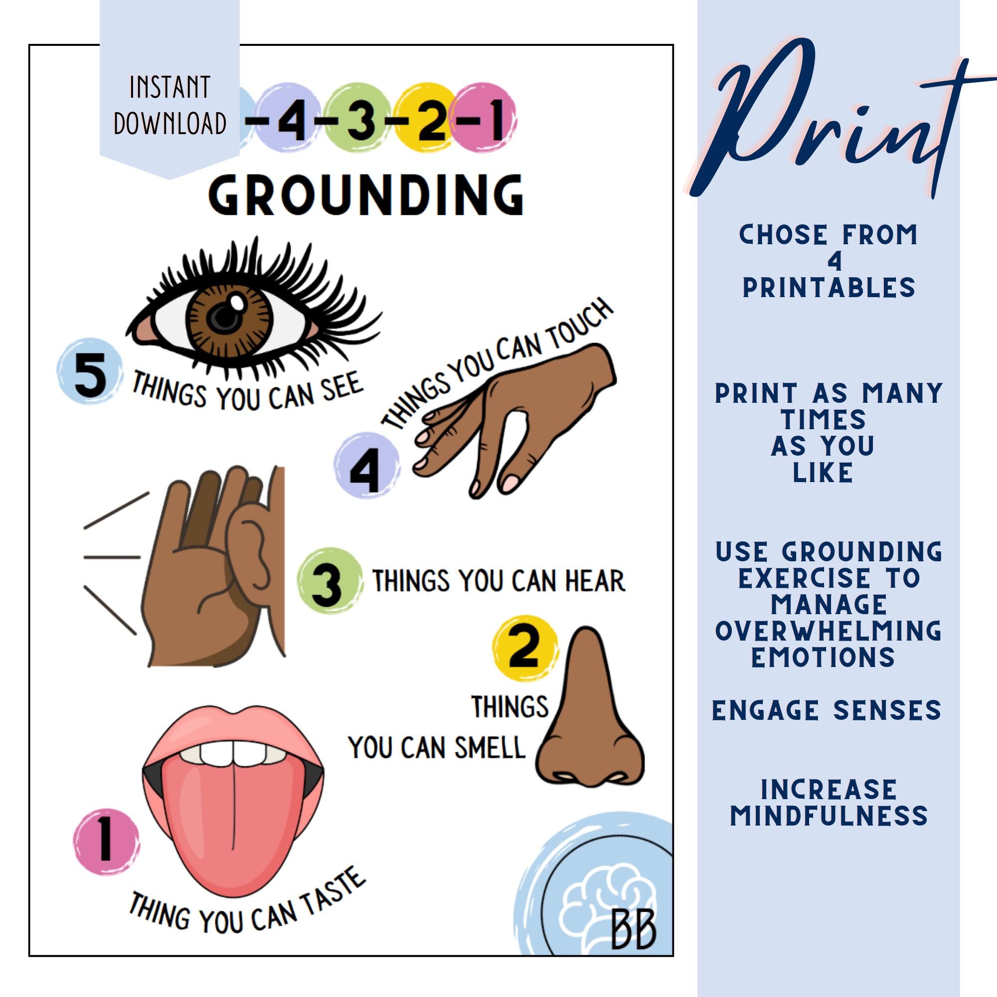 54321 Grounding Technique Print: Anxiety & Stress Relief (PDF) - Etsy