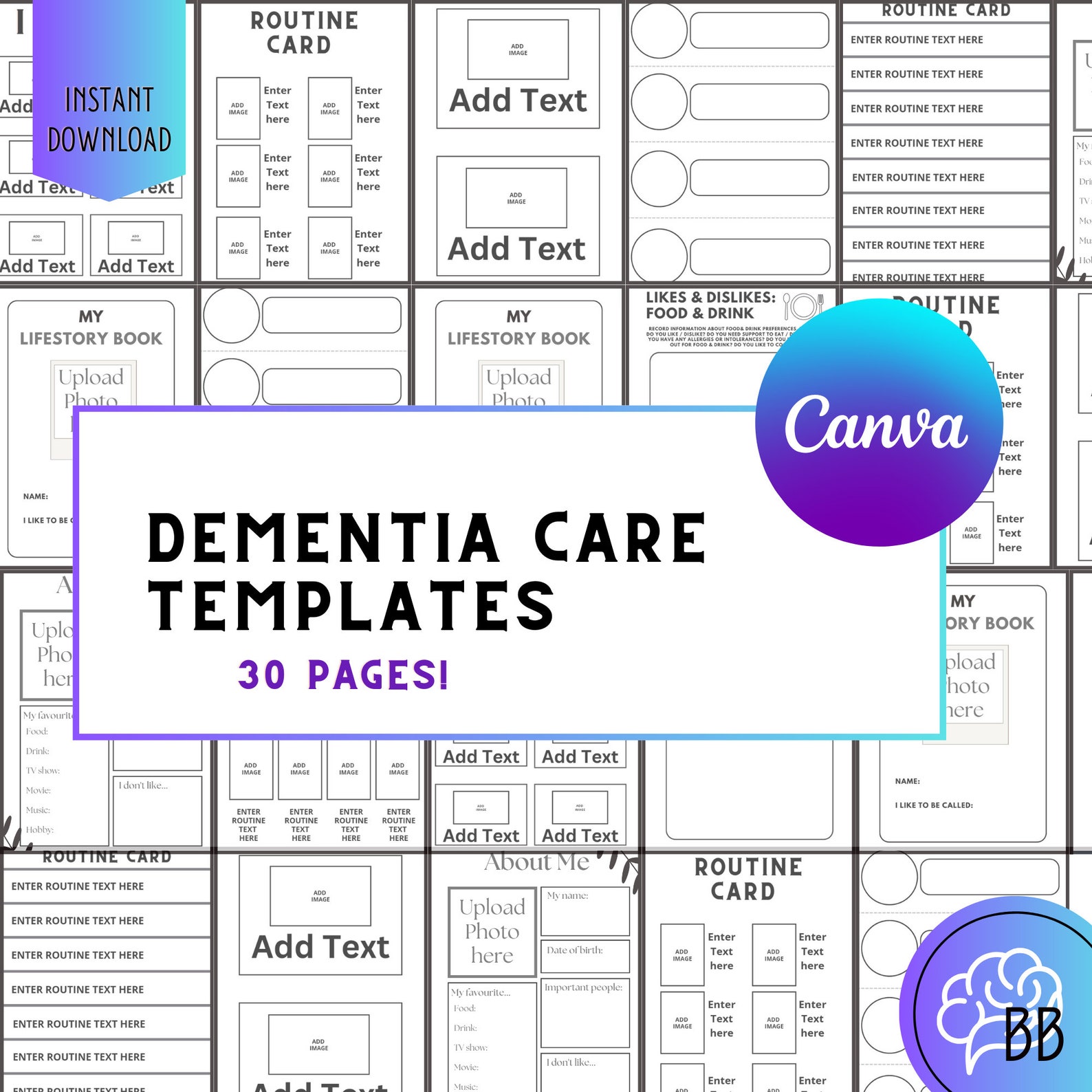 Editable Dementia Memory Loss Templates for Canva - 30 Customisable ...