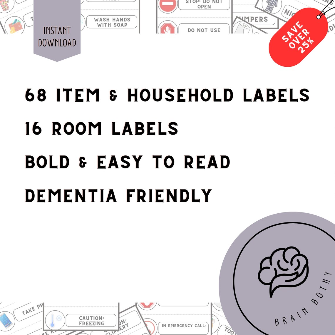 Hospital & Home Care Dementia Signs, 70+ Memory Loss Labels, Alzheimer ...