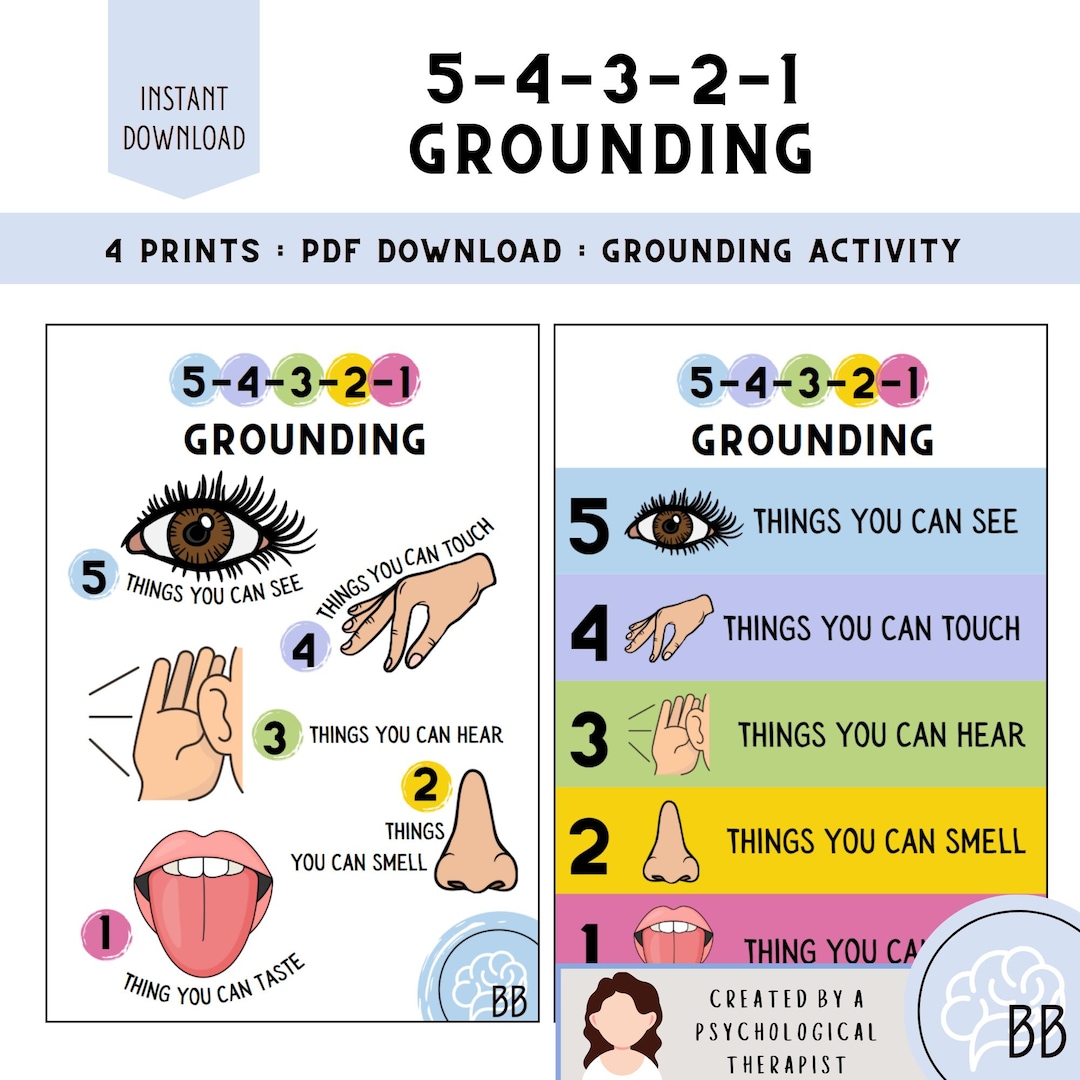 54321 Grounding Technique Print: Anxiety & Stress Relief (PDF) - Etsy