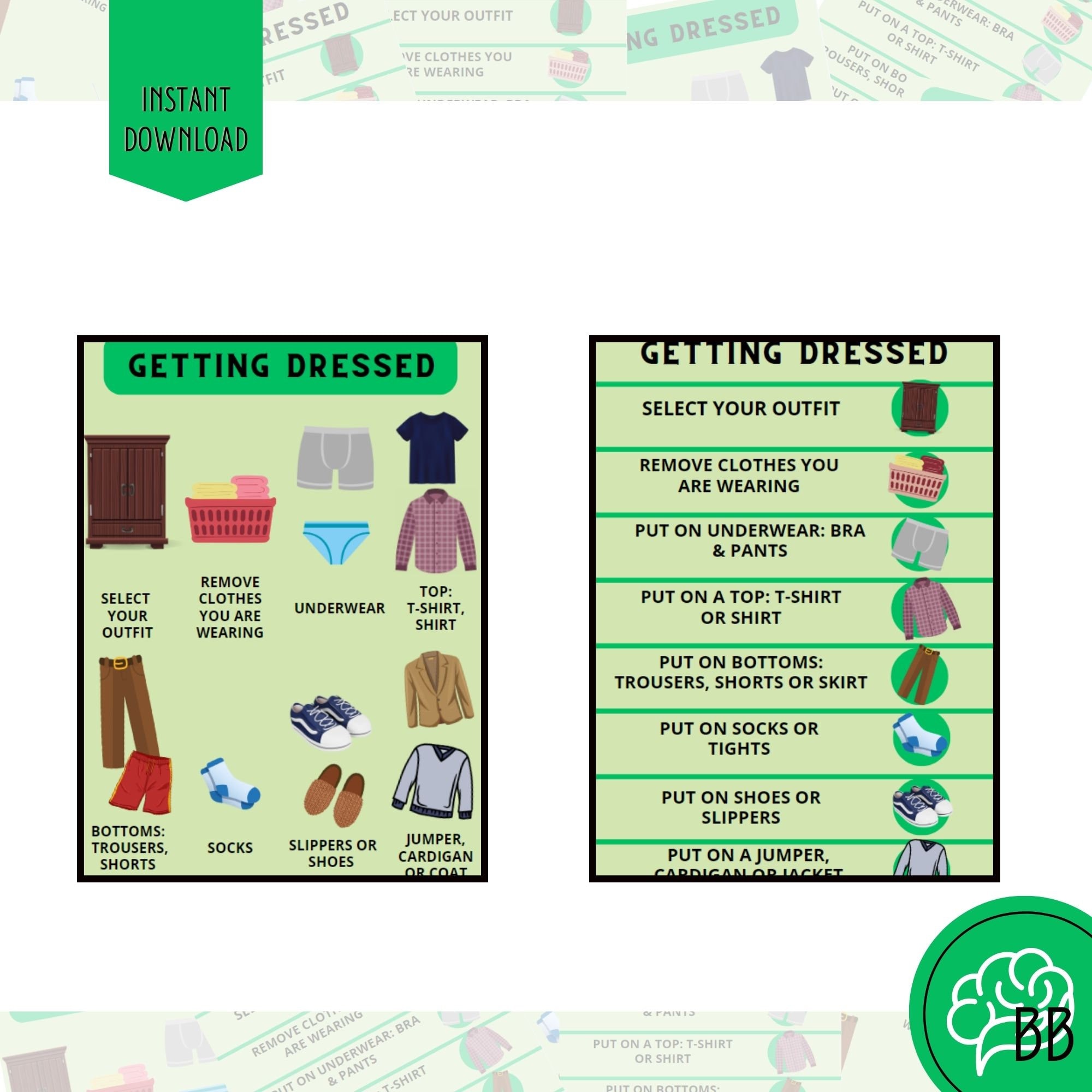 Dementia Routine Card for Getting Dressed, Daily Living Aid Large ...