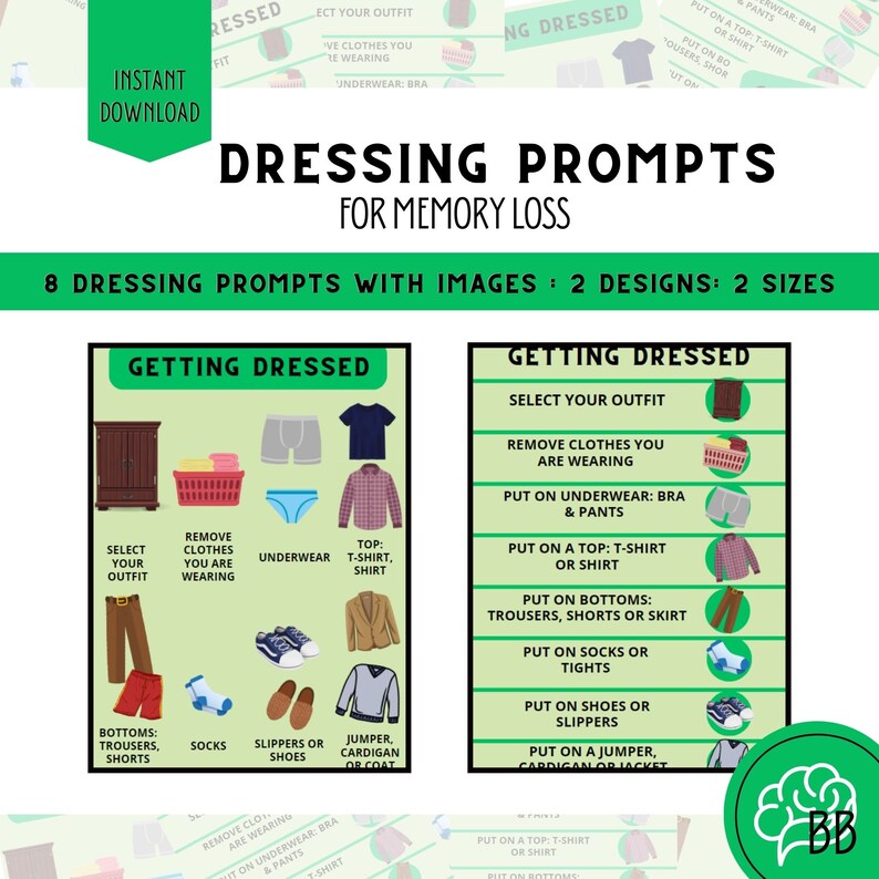 Dementia Routine Card for Getting Dressed, Daily Living Aid Large ...