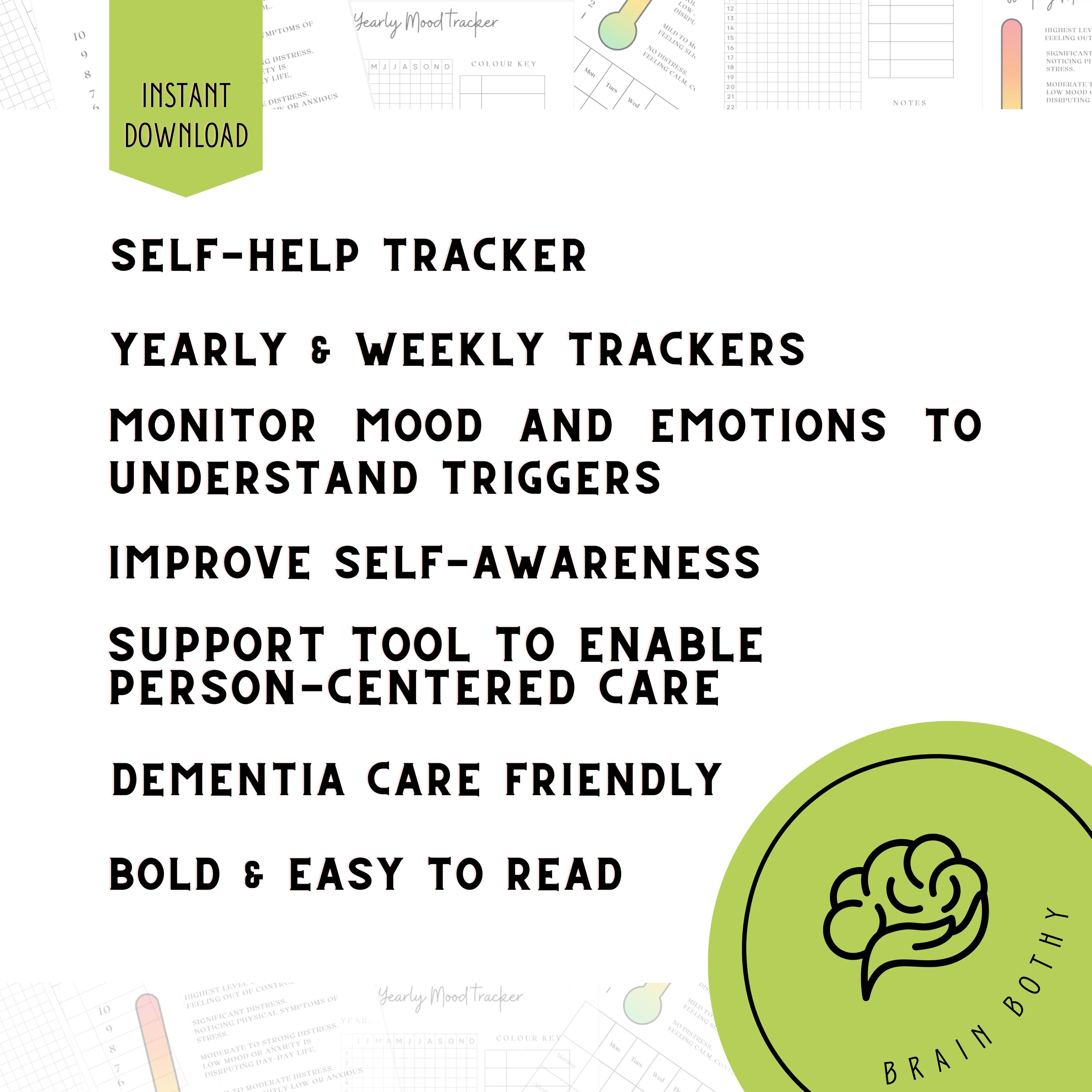 Printable Mood Tracker: Weekly & Yearly Mental Health Self-care (PDF ...