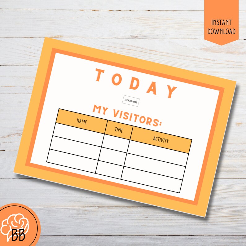 Daily Visitor Chart for Assisted Living, Printable Simple Reusable ...