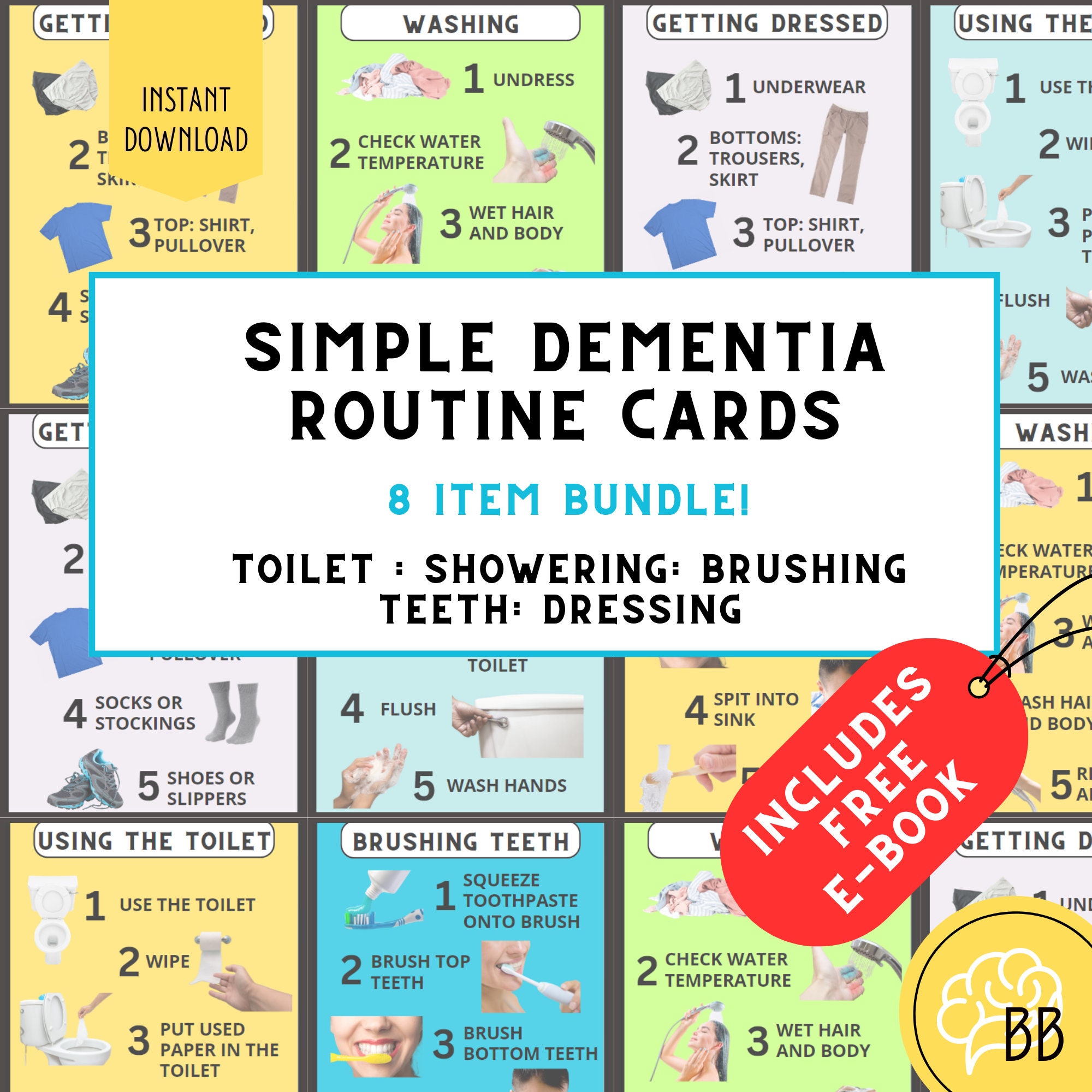 Simple Routine Cards for Memory Loss, Dementia Memory Cards for Shower ...