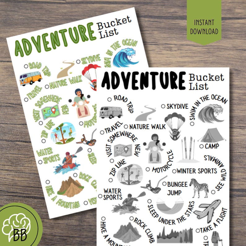 Adventure Bucket List PDF Printable, Adrenaline, Self Esteem, Self Care ...