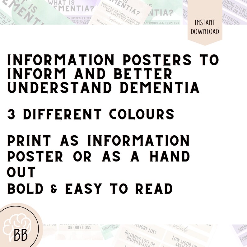 Dementia Info Poster PDF – Informative & Educational Art Print for Care ...