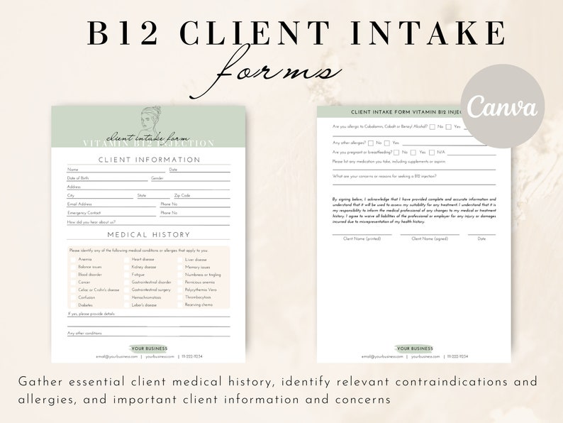B12 Shot Consent Forms, Vitamin B12 Injection Forms, Client Intake Form ...