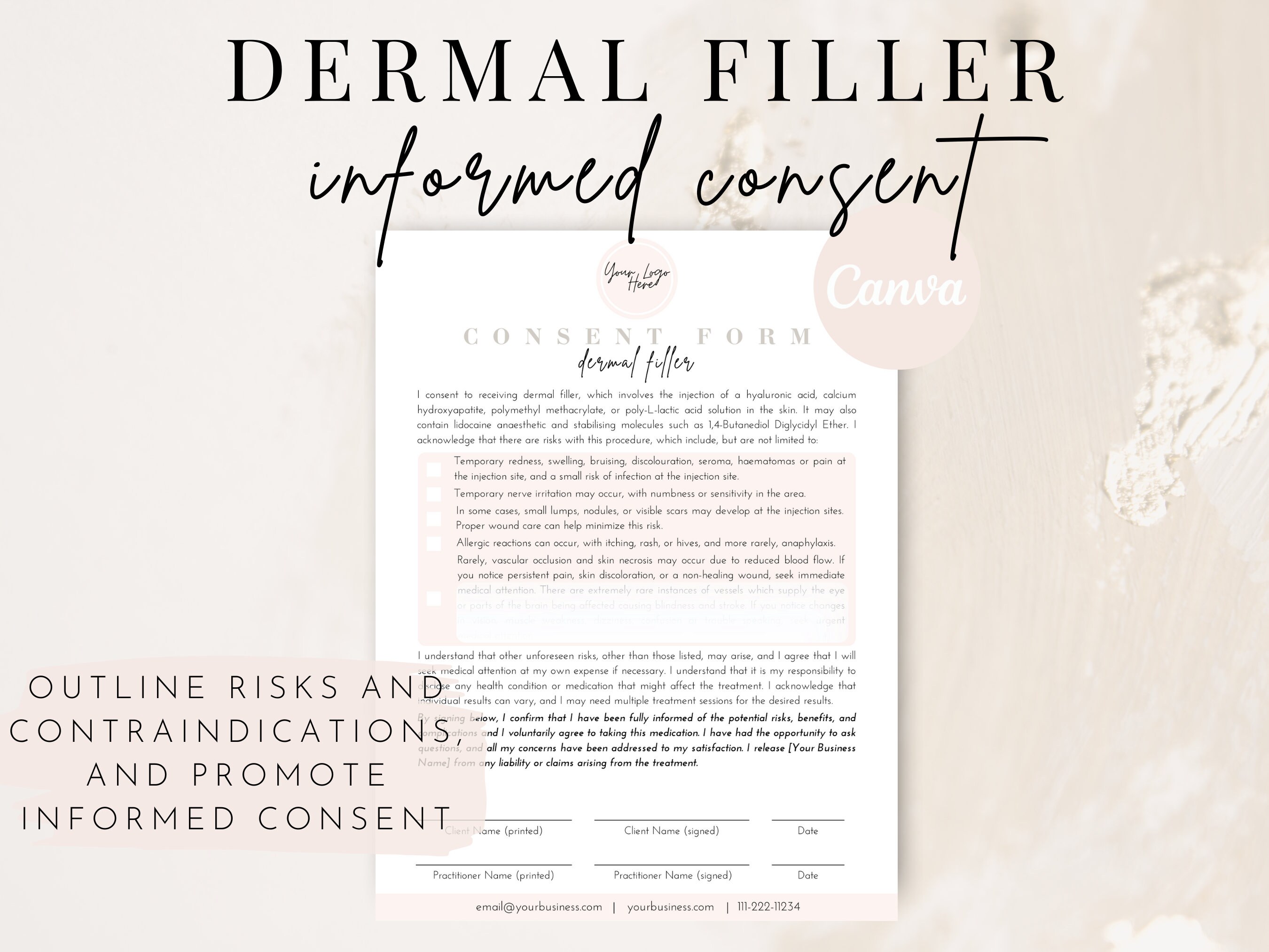 Editable Dermal Filler Consent Intake Form, Dermal Filler Pre Aftercare ...