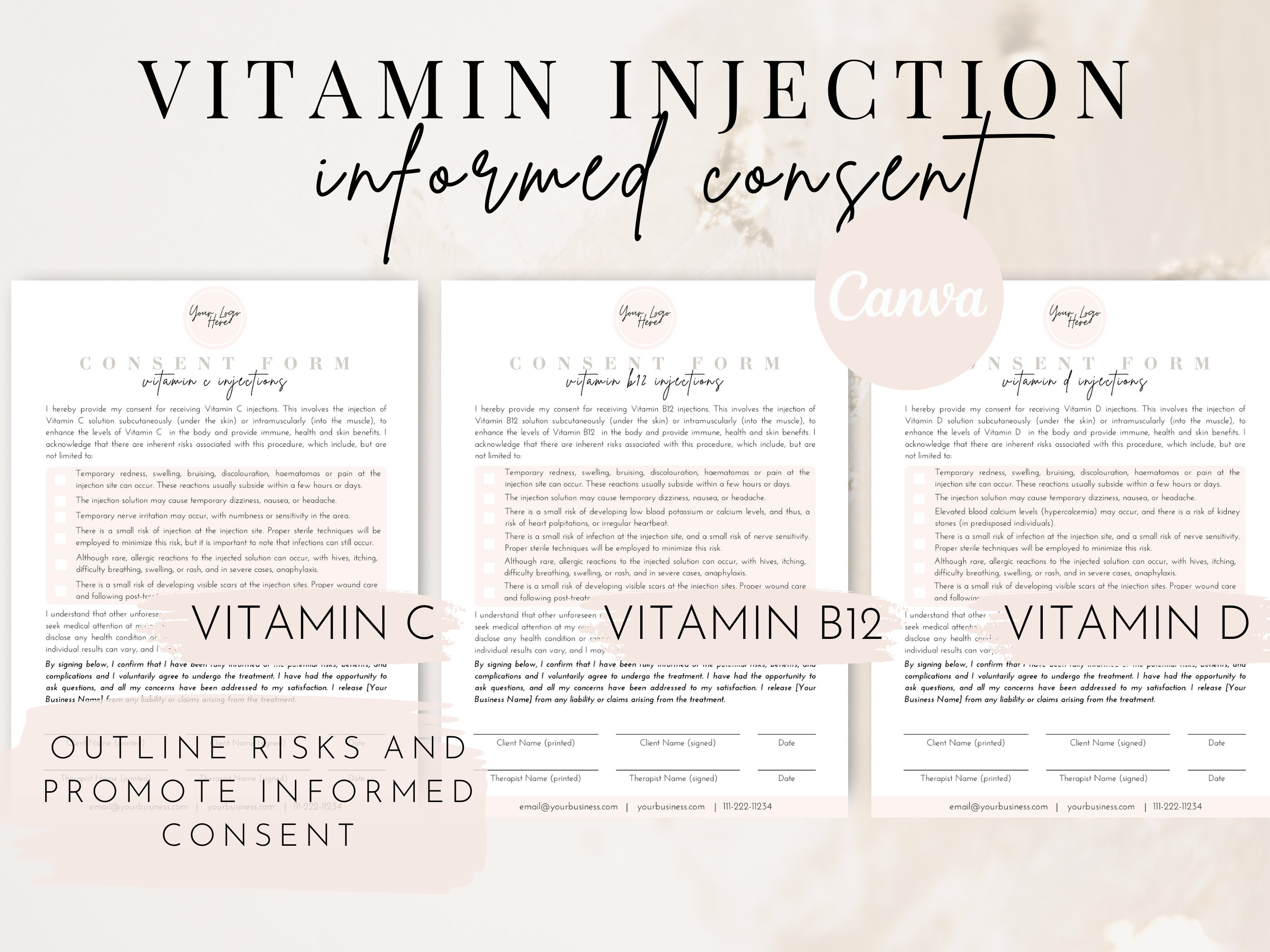 Vitamin C D3 B12 Injections Consent and Intake Forms, Vit C Vit D3 Vit ...