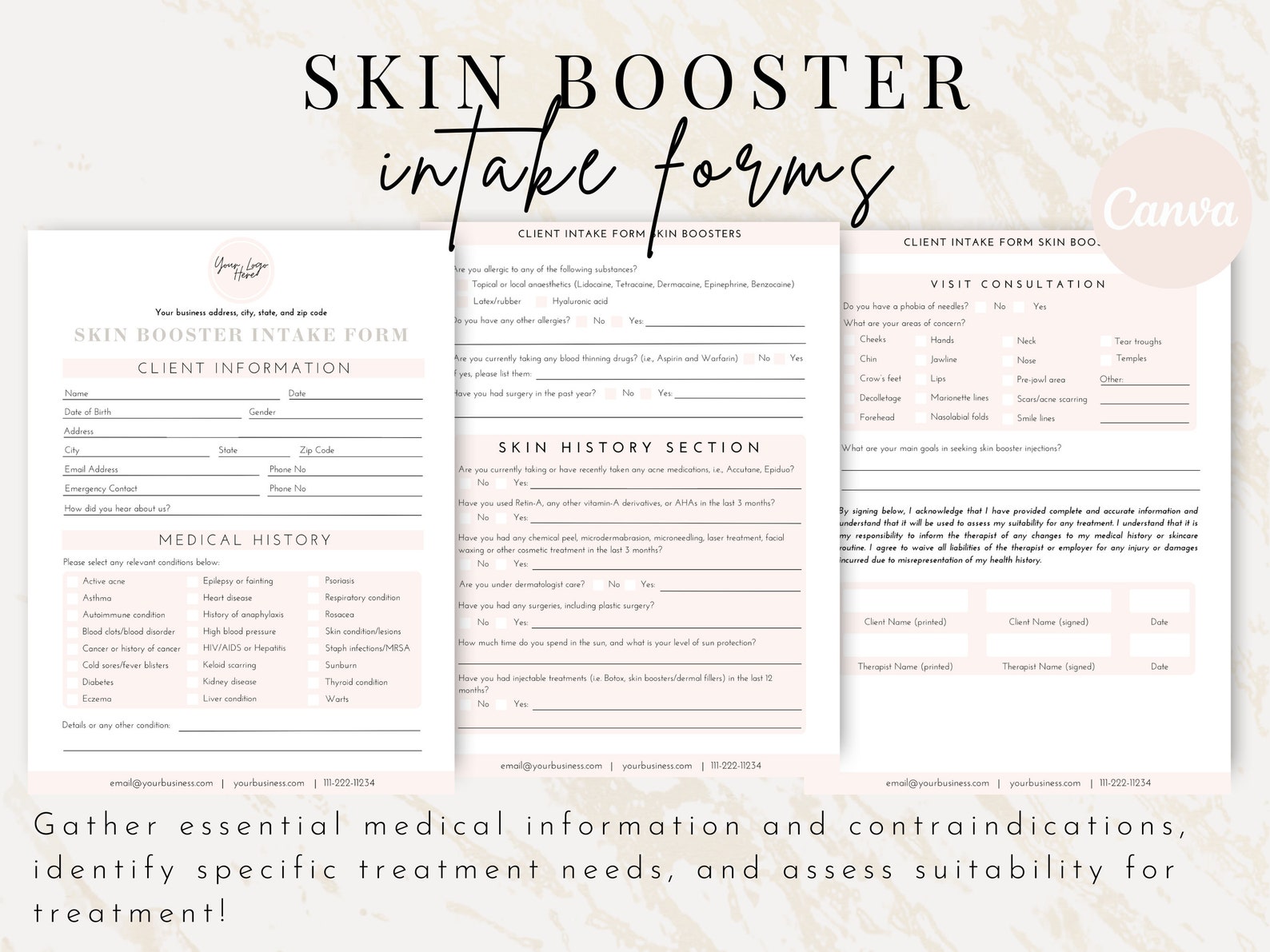 Skin Booster Consent Form Intake Bundle, Editable Facial Fillers ...