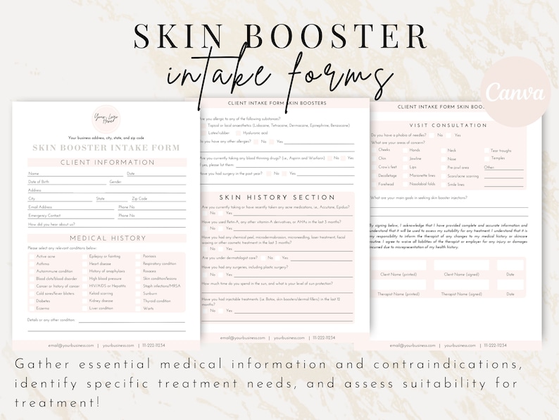 Skin Booster Consent Form Intake Bundle, Editable Facial Fillers ...