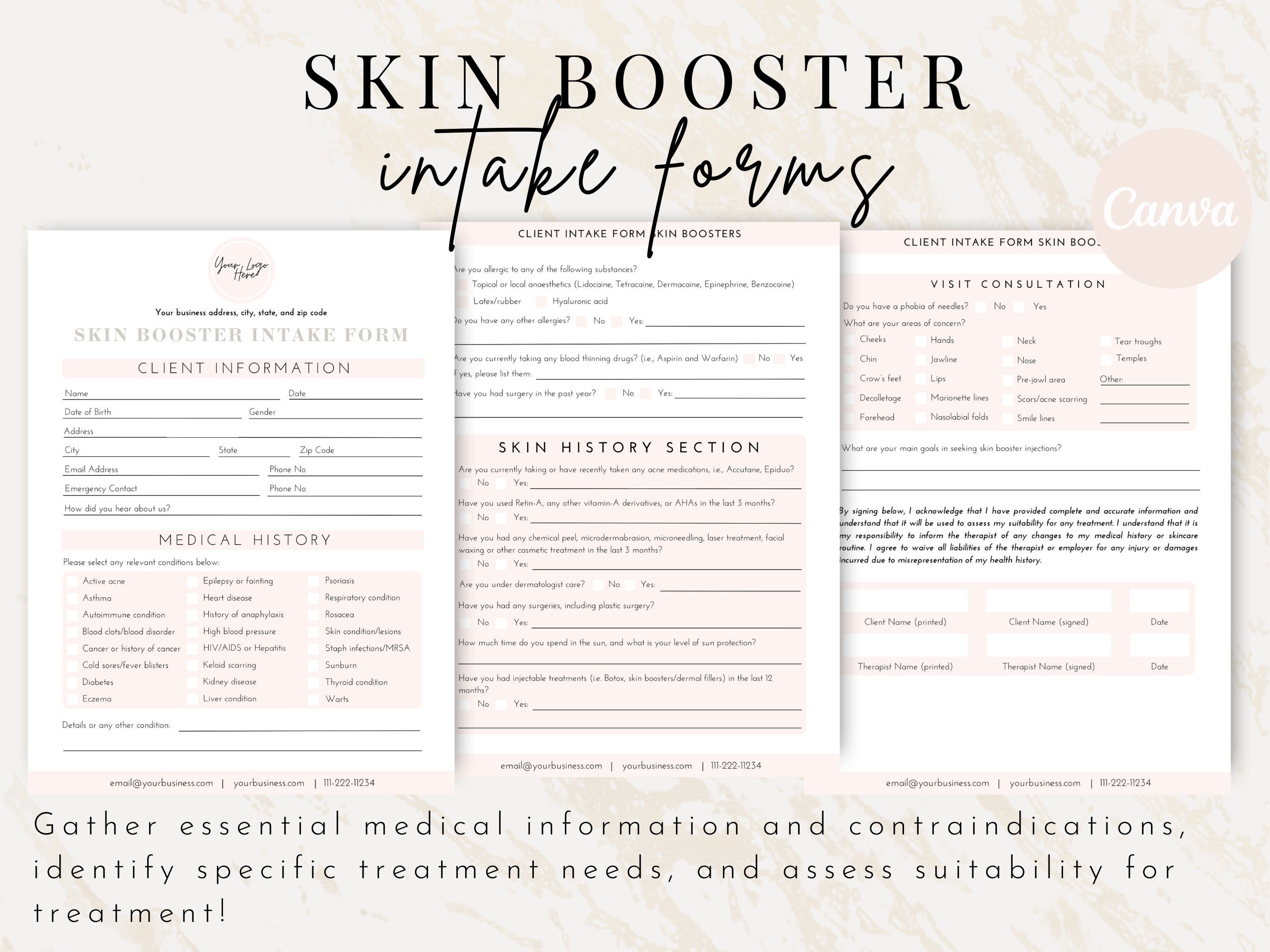 Skin Booster Consent Form Intake Bundle, Editable Facial Fillers ...