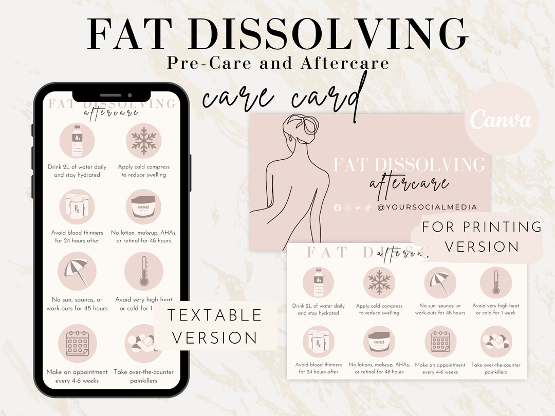 Fat Dissolving Injection Aftercare Cards, Digital Textable Fat ...