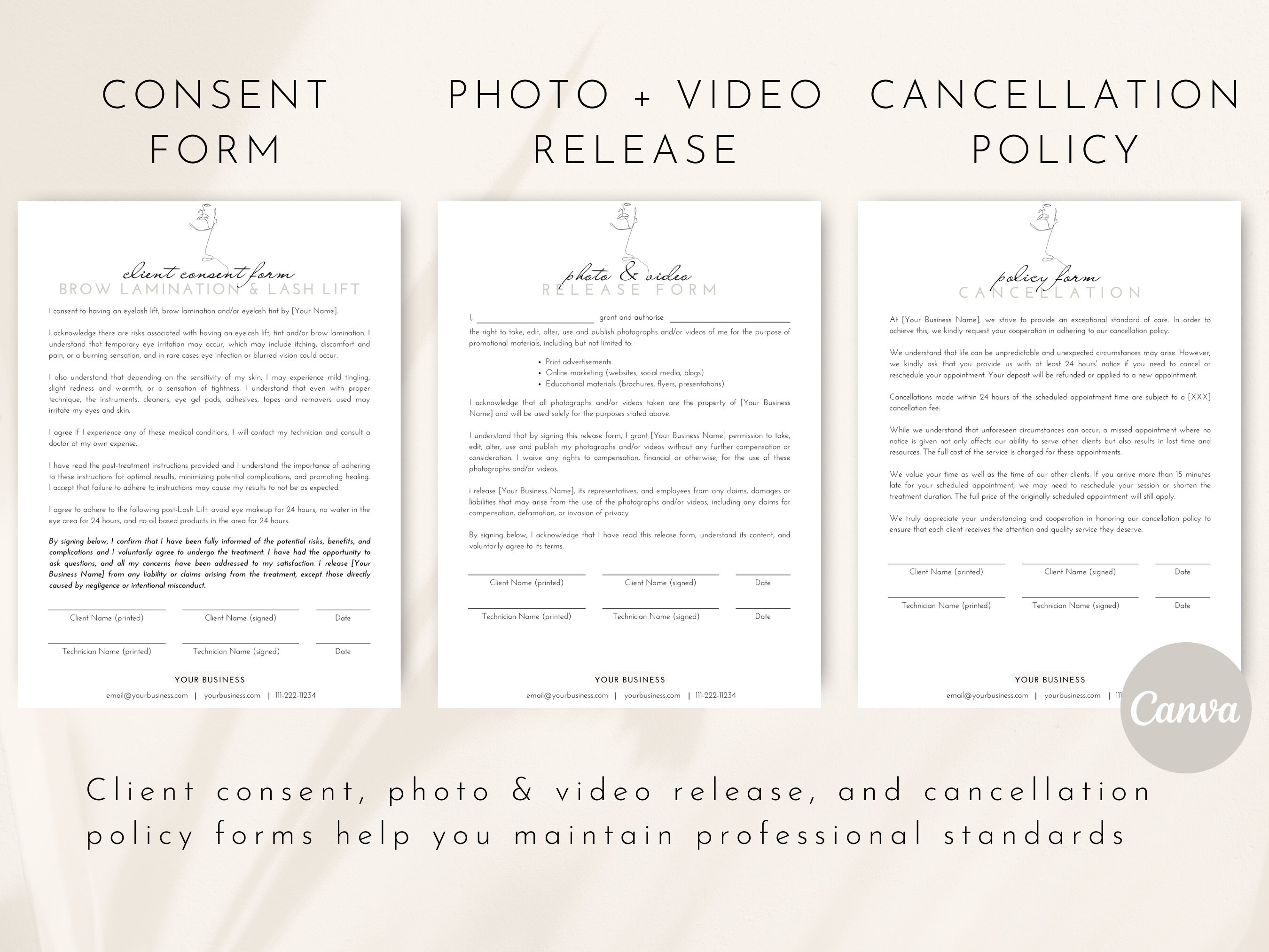 Brow Lamination, Lash Lift, Tint Forms - Editable Lash Consent Forms ...