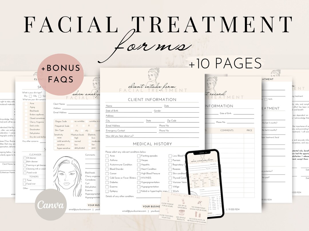 Facial Treatment Forms | Editable Esthetician Templates | Printable ...