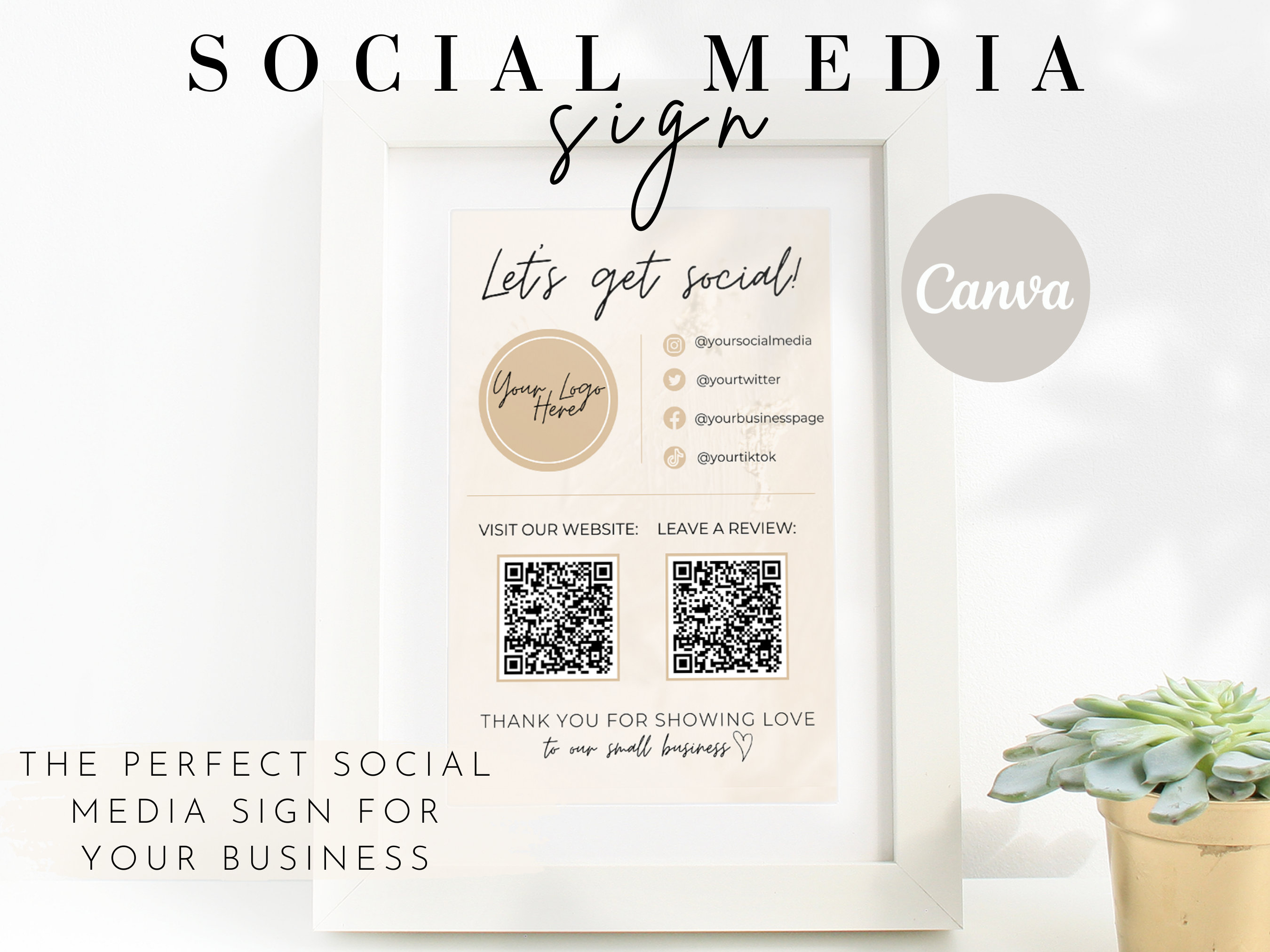 Social Media Sign Template, QR Code Sign, Editable Small Business Sign ...