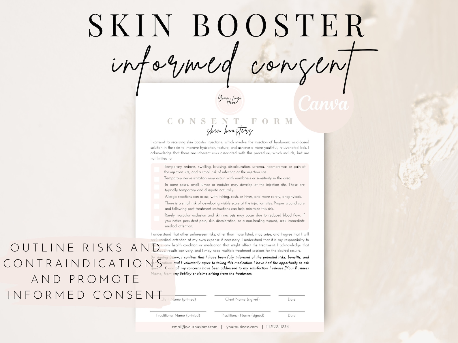 Skin Booster Consent Form Intake Bundle, Editable Facial Fillers ...