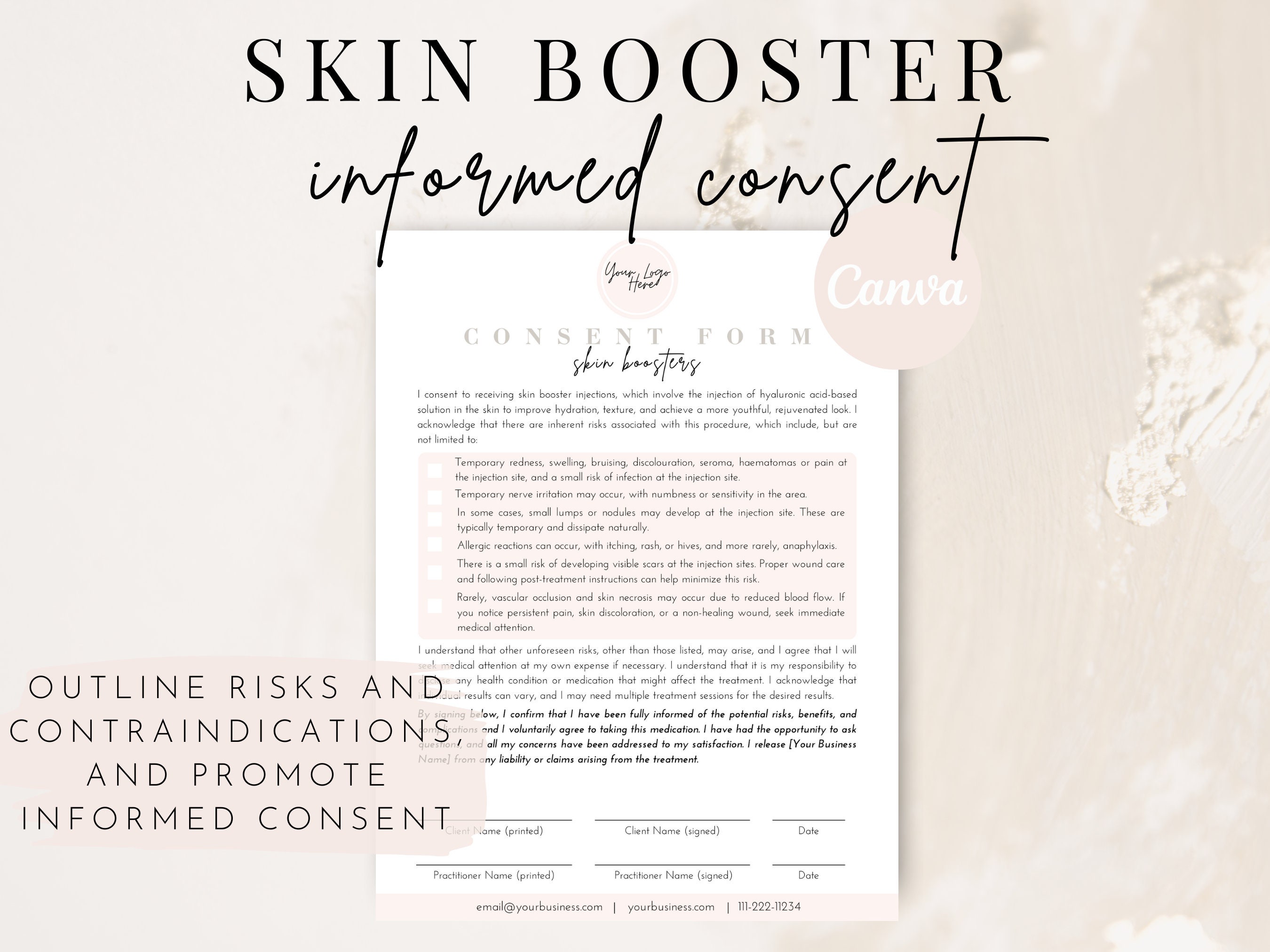 Skin Booster Consent Form Intake Bundle, Editable Facial Fillers ...