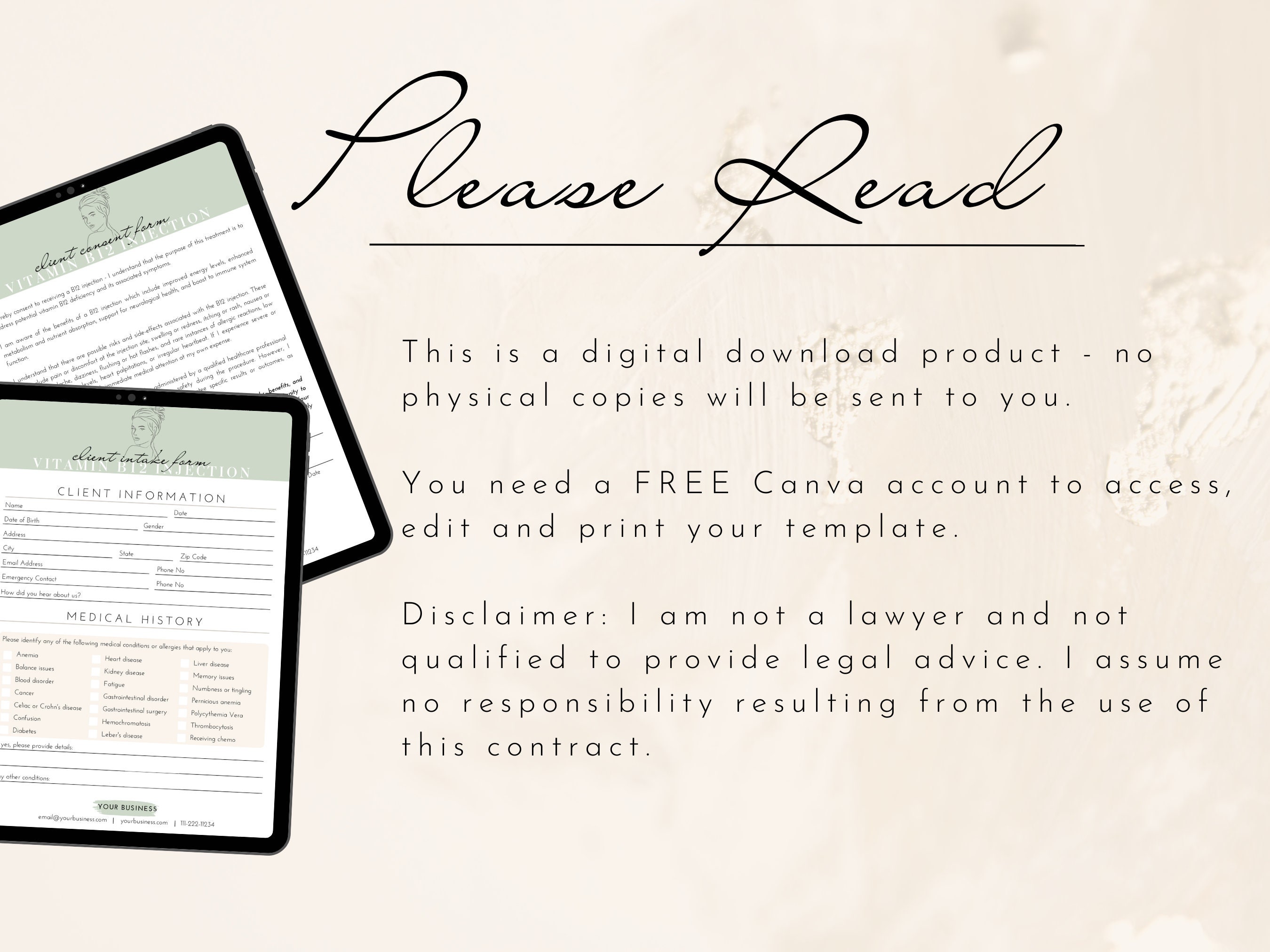 B12 Shot Consent Forms, Vitamin B12 Injection Forms, Client Intake Form ...