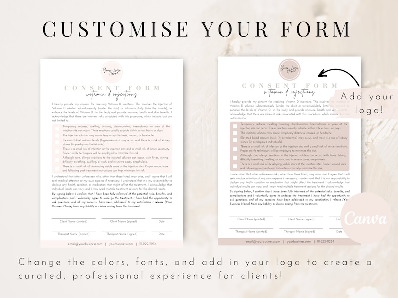 Vitamin C D3 B12 Injections Consent and Intake Forms, Vit C Vit D3 Vit ...