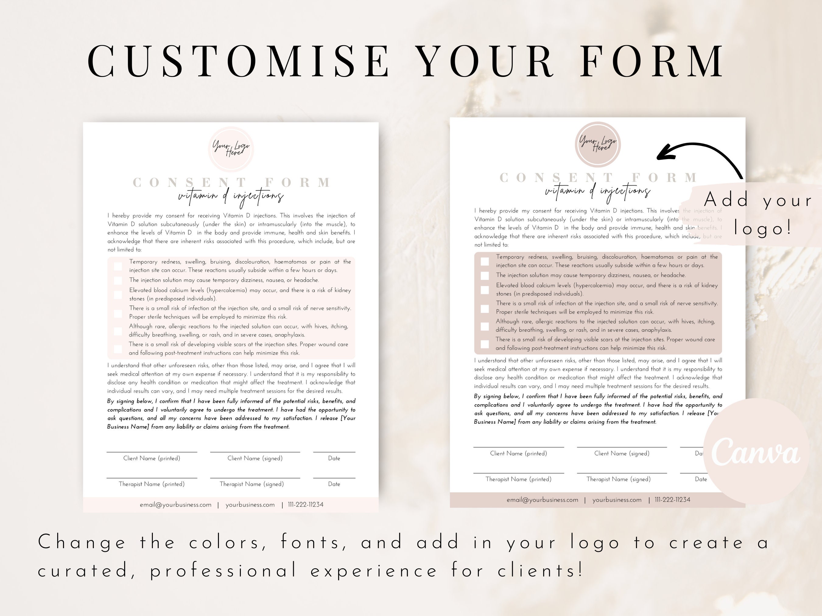 Vitamin C D3 B12 Injections Consent and Intake Forms, Vit C Vit D3 Vit ...