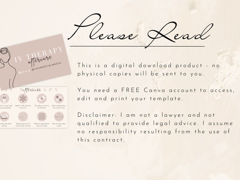 IV Hydration Printable Aftercare Card, Digital Textable IV Therapy Post ...