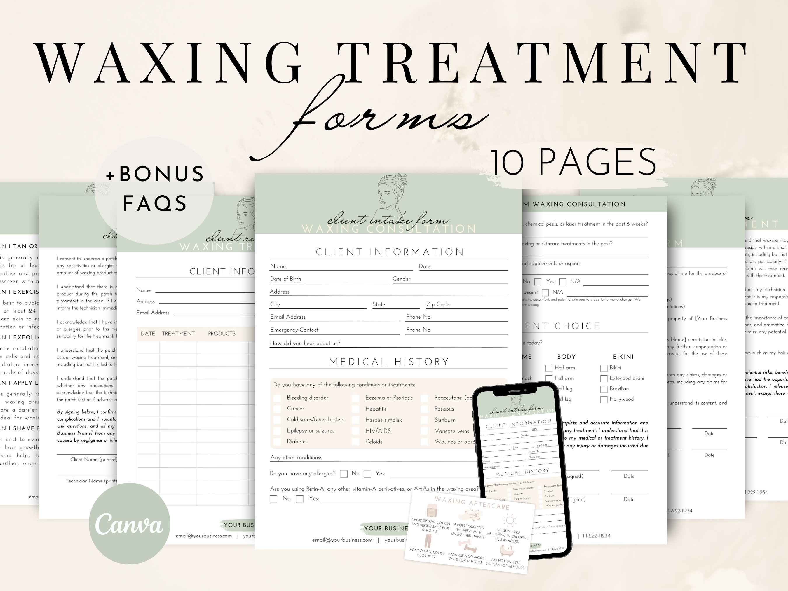 Editable Waxing Treatment Forms, Printable Waxing Consent Forms ...