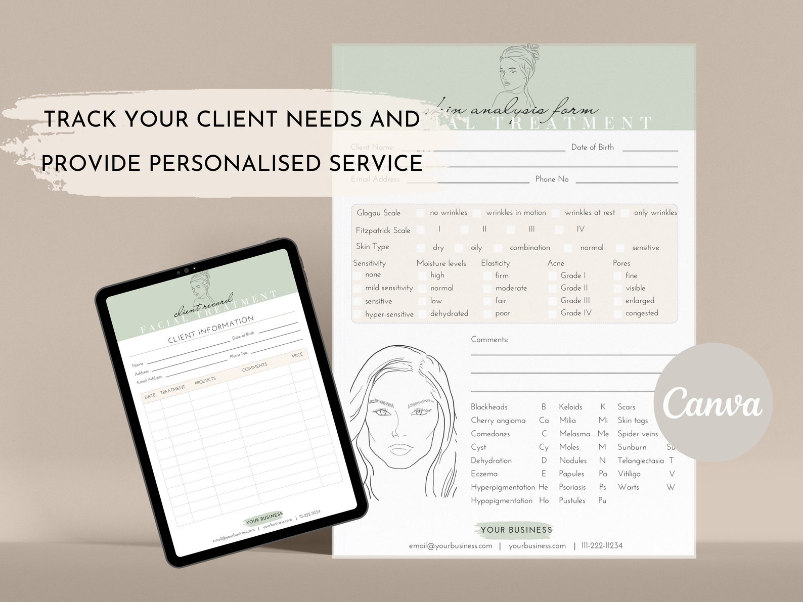 Editable Facial Skin Analysis Form, Esthetician Forms Face Mapping ...