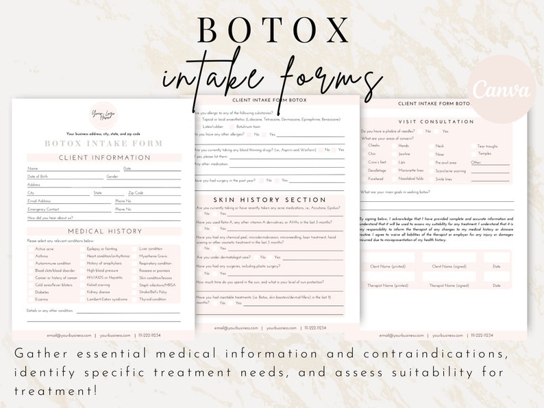 Editable Botox Neurotoxin Consent Intake Form, Botox Pre + Aftercare, Aesthetic Nurse Injector ...
